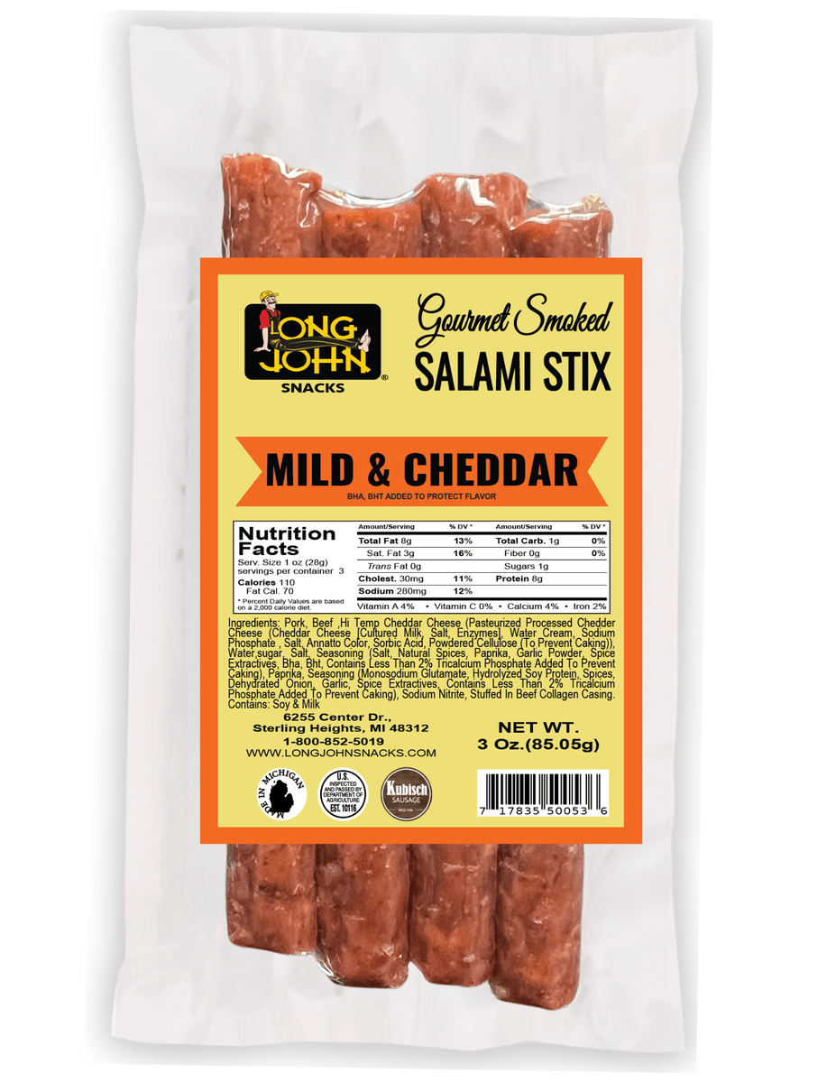 Mild and Cheddar Dried Salami Sticks - 3.0 oz. – Long John Snacks