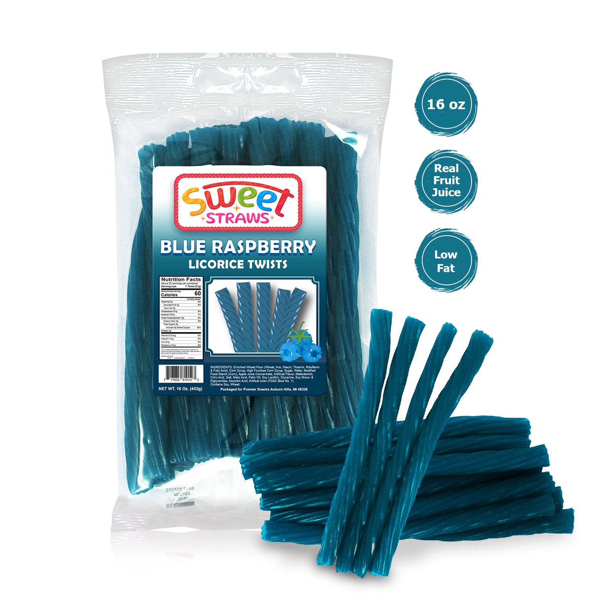 Sweet Straws Licorice Twists 16 oz. - Blue Raspberry – Long John Snacks