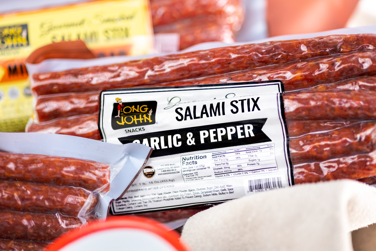 Garlic & Pepper Dried Salami Sticks- 1lb – Long John Snacks